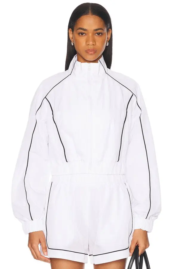 Alo Yoga Motivate Full Zip Track Jacket - White & Black | Editorialist
